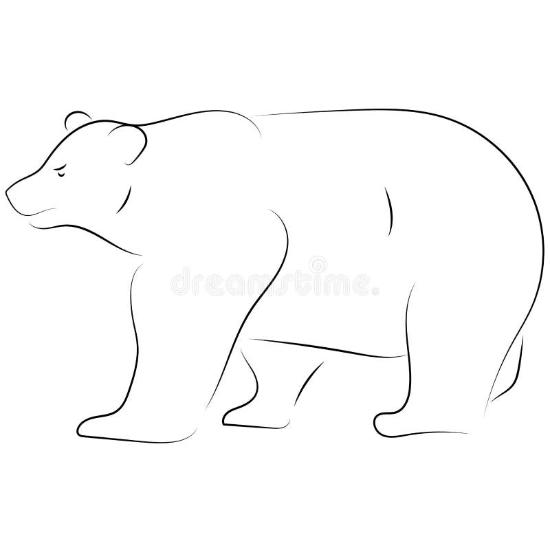 Black Line Bear on White Background. Hand Drawn Linear Sketch. V Stock ...
