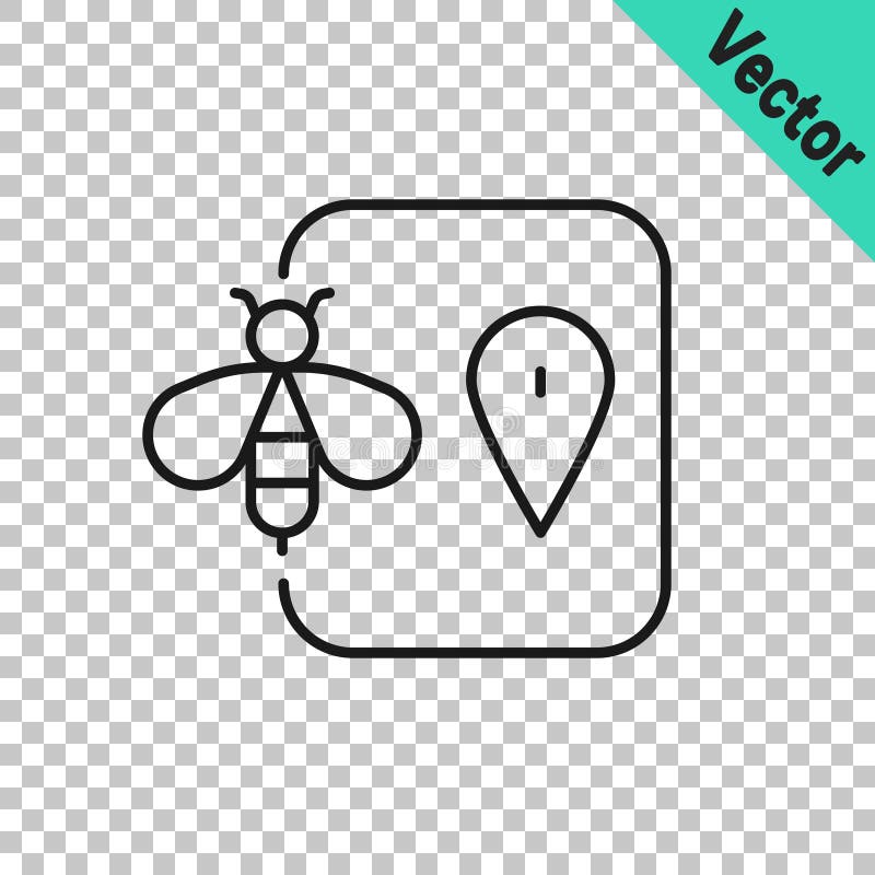Black Line Bee Location Map Pin Pointer Icon Isolated on Transparent ...