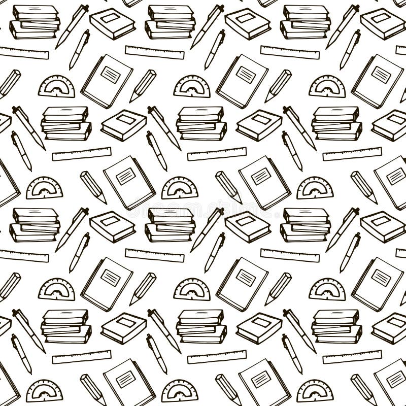 Black Line Book Seamless Pattern Stock Vector - Illustration of ...