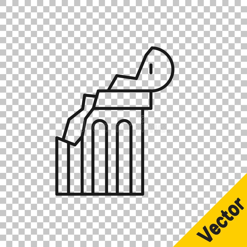 Black Line Broken Ancient Column Icon Isolated on Transparent ...