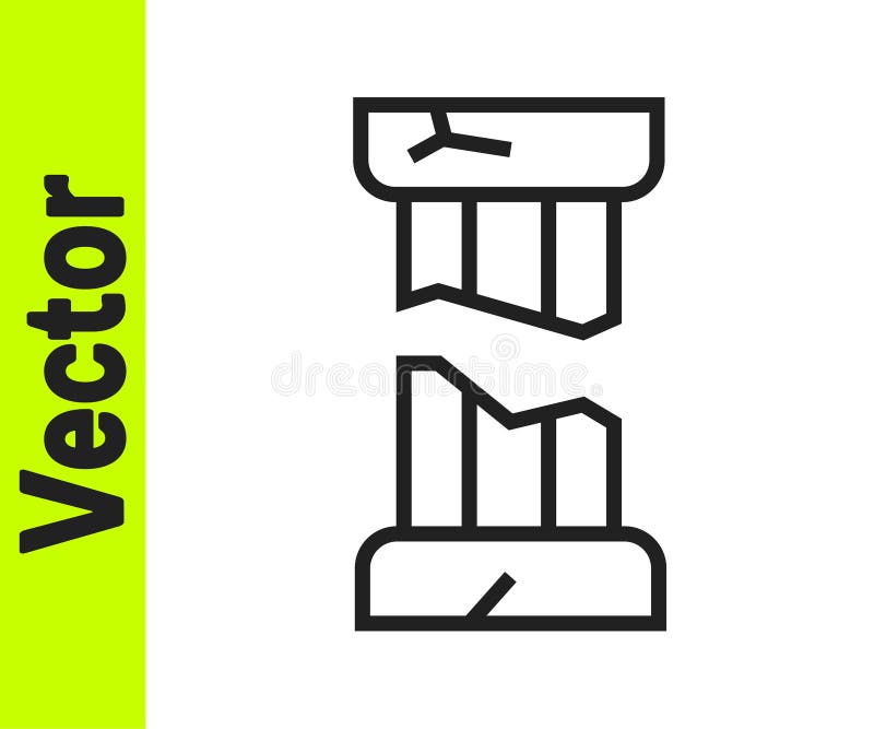 Black Line Broken Ancient Column Icon Isolated on White Background ...
