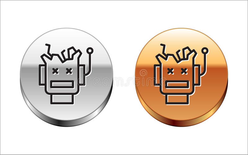 Black Line Broken Robot Icon Isolated on White Background. Artificial ...