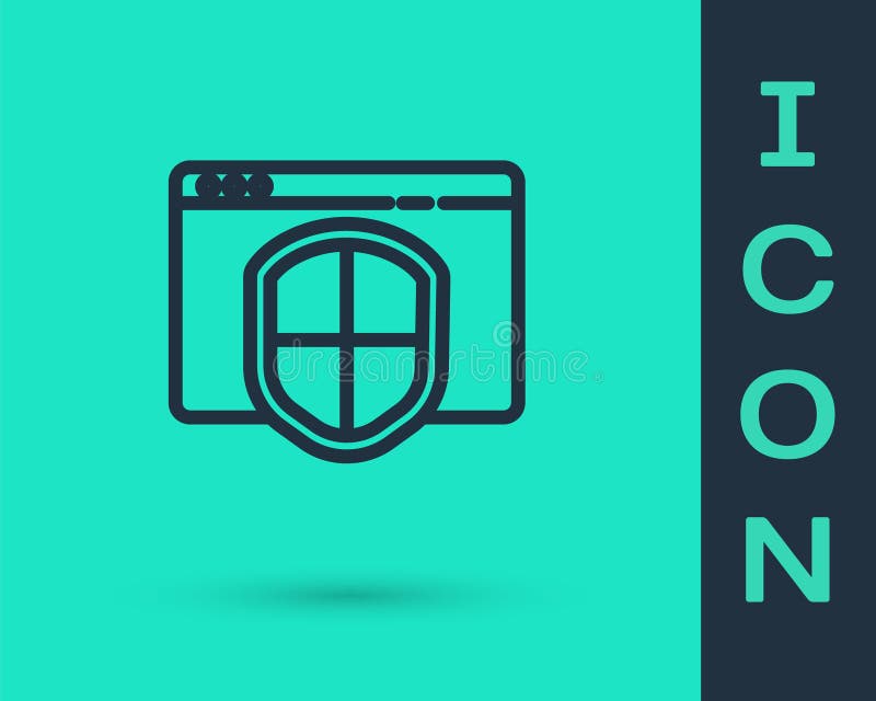 Black Line Browser with Shield Icon Isolated on Green Background ...