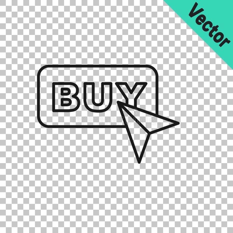 Black Line Buy Button Icon Isolated on Transparent Background. Vector ...