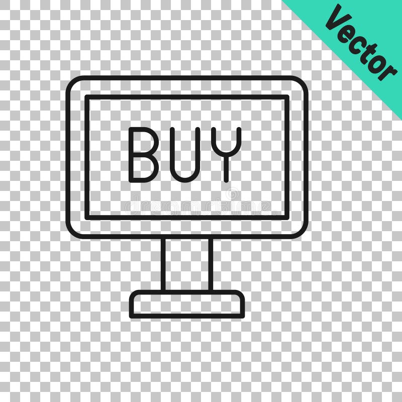 Black Line Buy Button Icon Isolated on Transparent Background. Vector ...