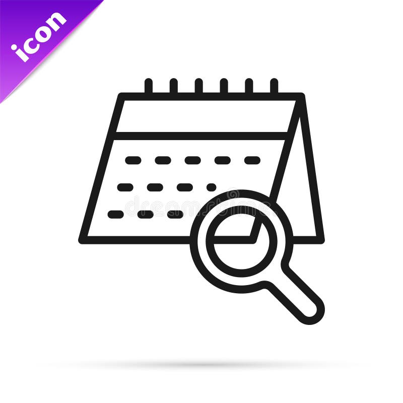 Black Line Calendar Search Icon Isolated on White Background. Vector ...