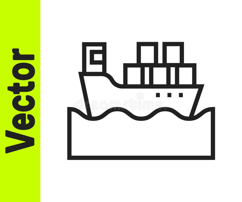 Black Line Cargo Ship with Boxes Delivery Service Icon Isolated on ...