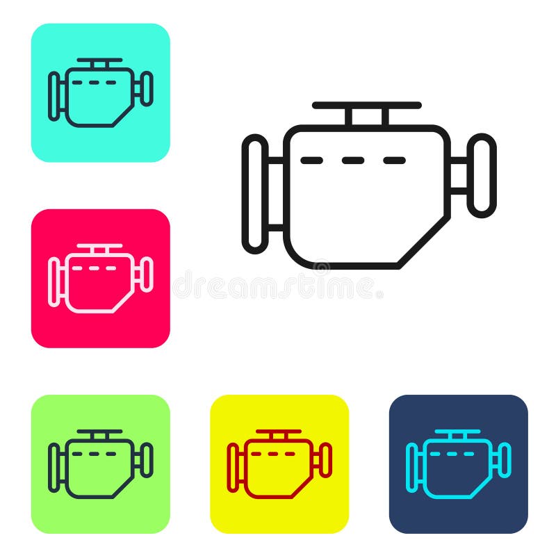 Black Line Check Engine Icon Isolated on White Background. Set Icons in ...