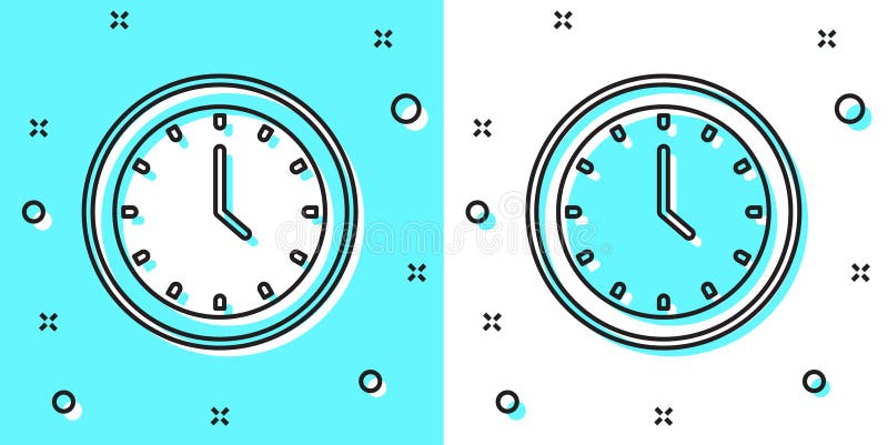 Black Line Clock Icon Isolated on Green and White Background. Time ...