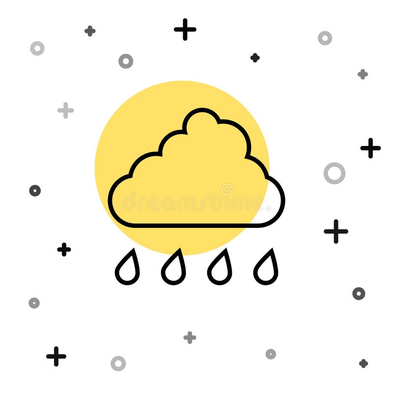 Black Line Cloud with Rain Icon Isolated on White Background. Rain ...
