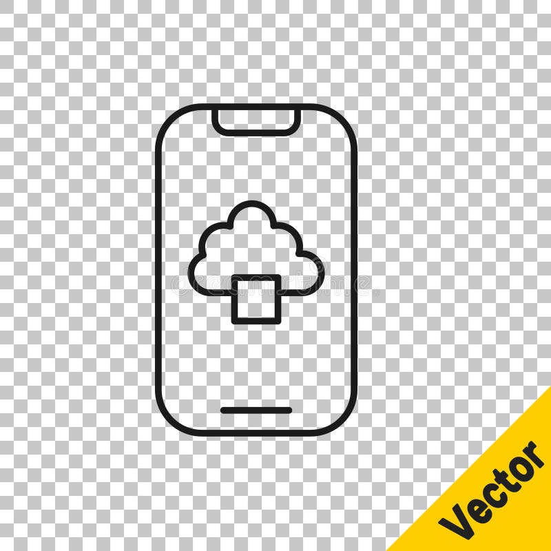 Black Line Cloud Technology Data Transfer and Storage Icon Isolated on Transparent Background ...