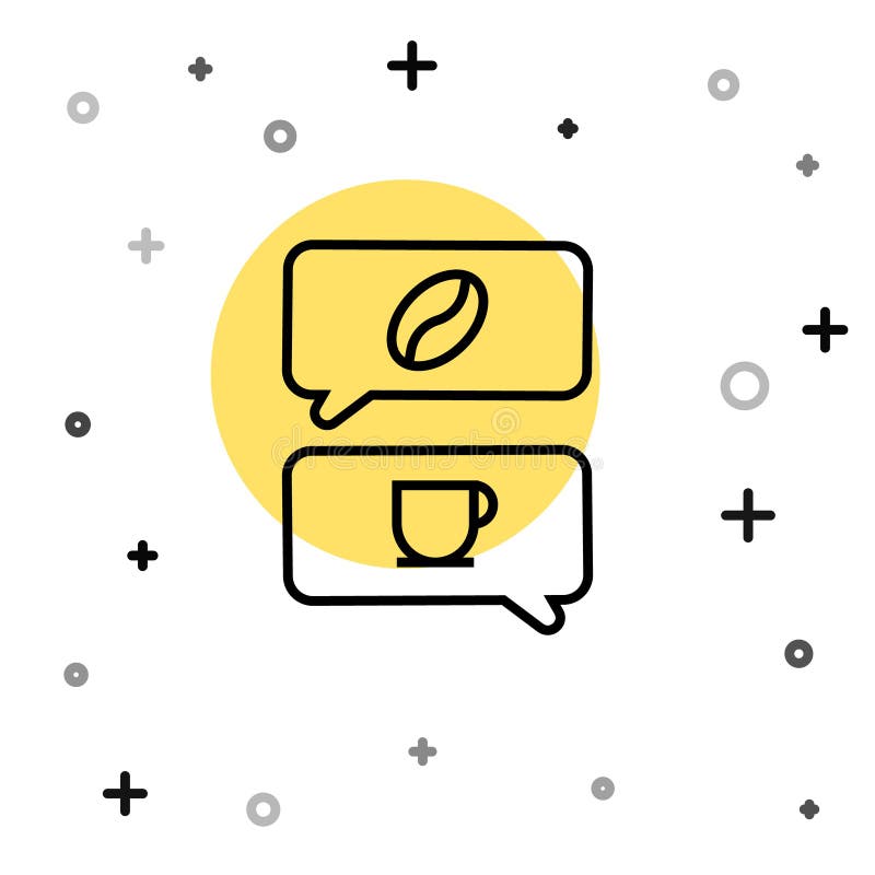 Black Line Coffee and Conversation Icon Isolated on White Background ...