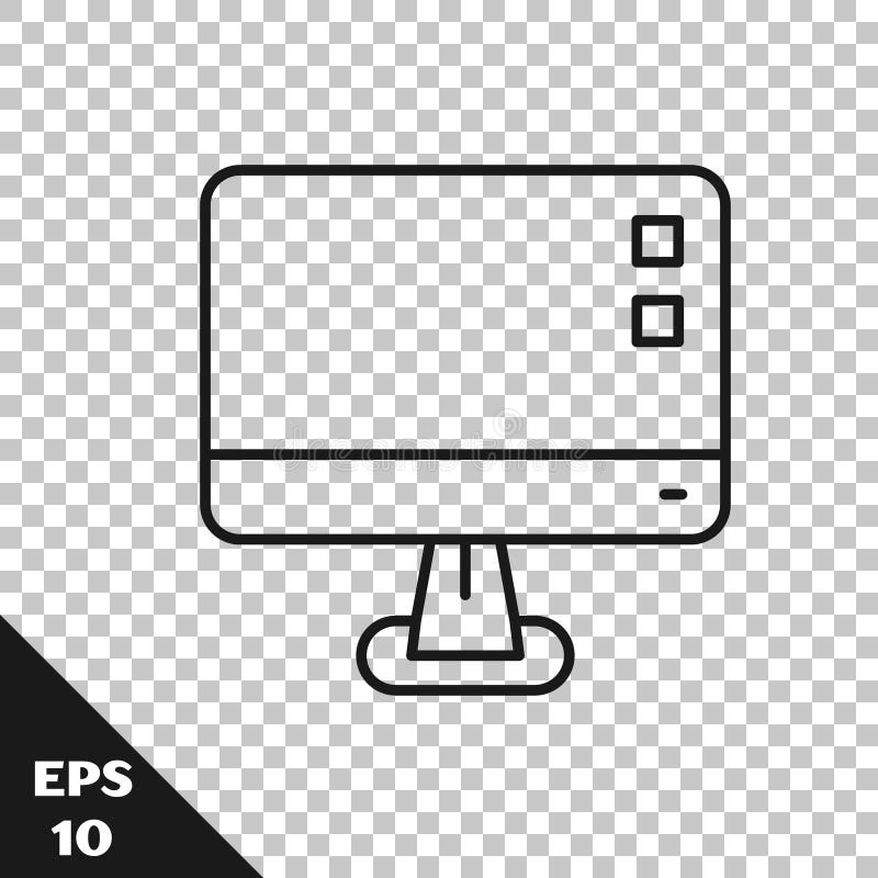Black Line Computer Monitor Screen Icon Isolated on Transparent ...