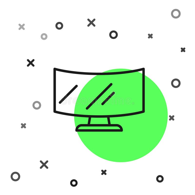 Black Line Computer Monitor Screen Icon Isolated on White Background ...