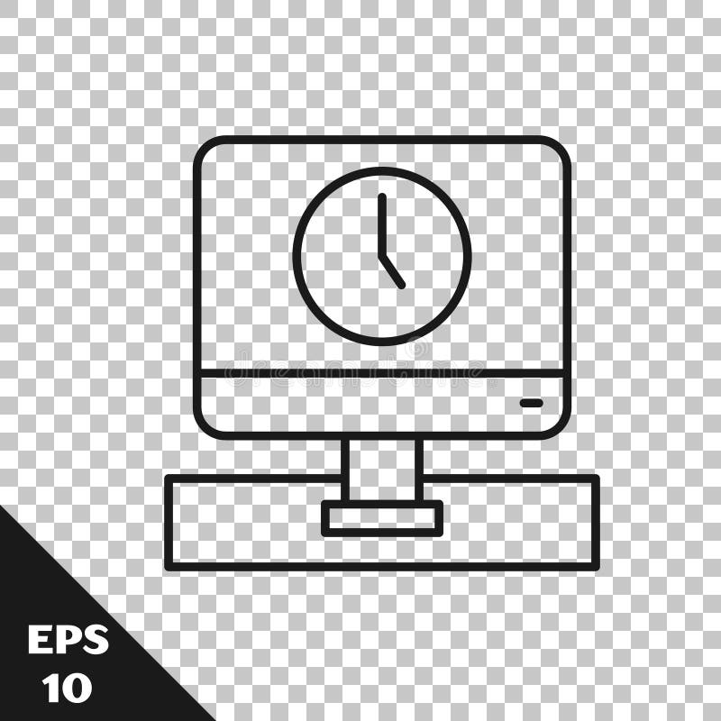 Black Line Computer Monitor Time Icon Isolated on Transparent ...