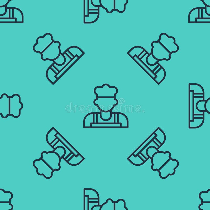 Black Line Cook Icon Isolated Seamless Pattern on Green Background ...