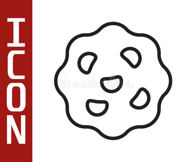 Black Line Cookie or Biscuit with Chocolate Icon Isolated on White ...