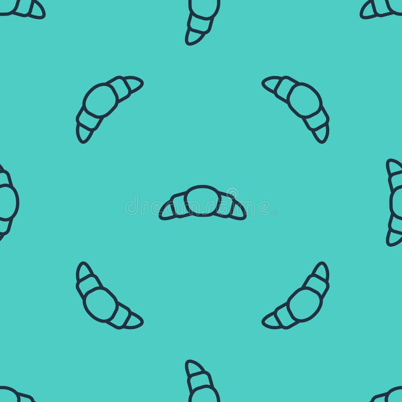 Black Line Croissant Icon Isolated Seamless Pattern on Green Background ...