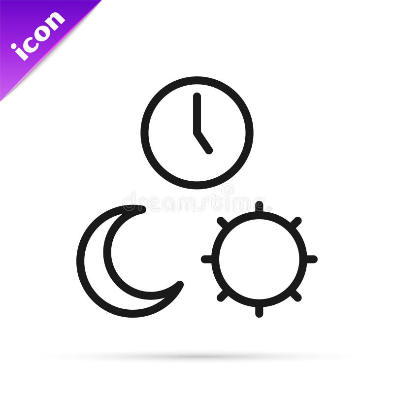 Black Line Day and Night with Time Icon Isolated on White Background ...