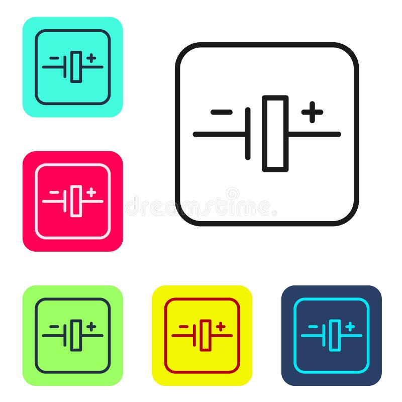 Black Line DC Voltage Source Icon Isolated on White Background. Set ...