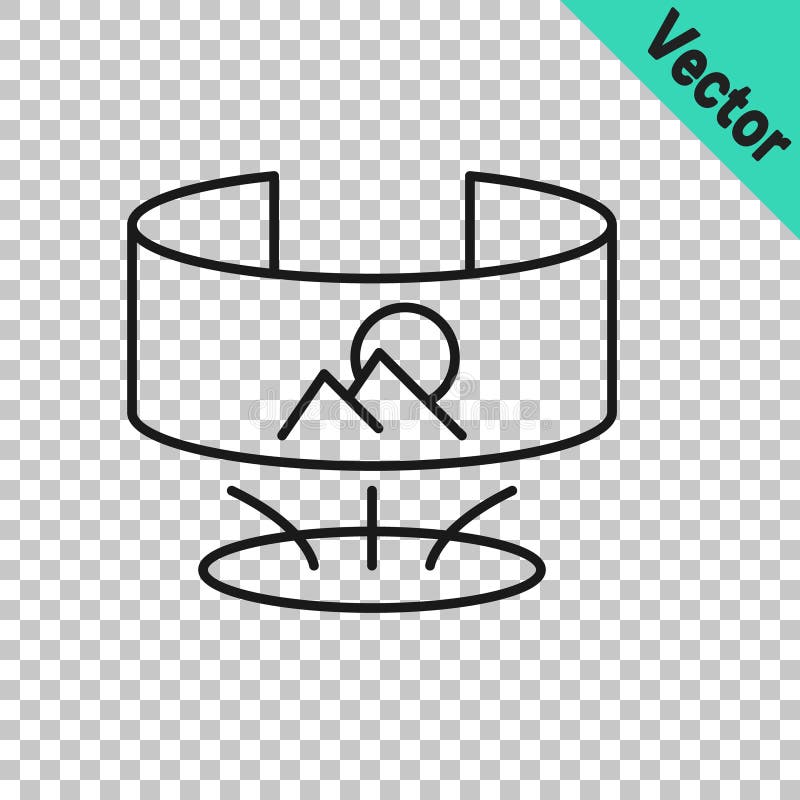 Black Line 360 Degree View Icon Isolated on Transparent Background ...