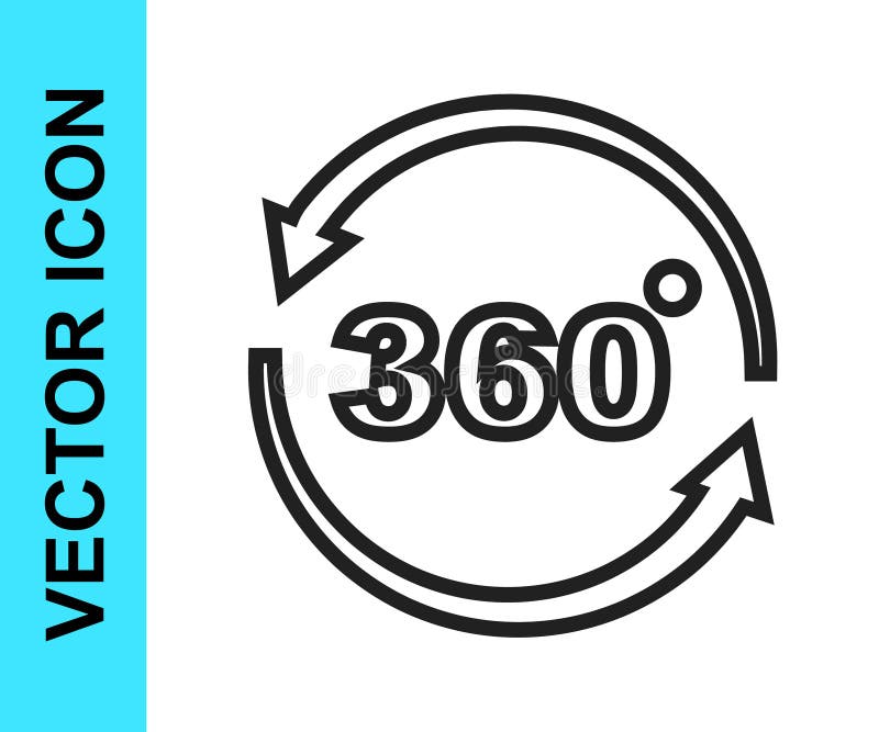 Black Line 360 Degree View Icon Isolated on White Background. Virtual ...