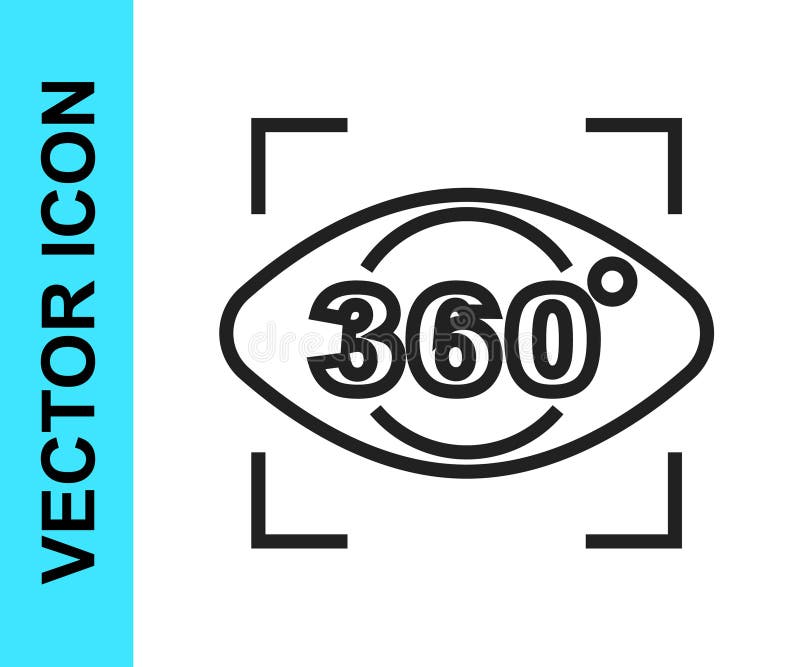 Black Line 360 Degree View Icon Isolated on White Background. Virtual ...