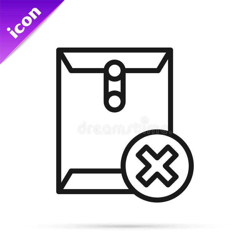 Black Line Delete Envelope Icon Isolated on White Background. Delete or ...