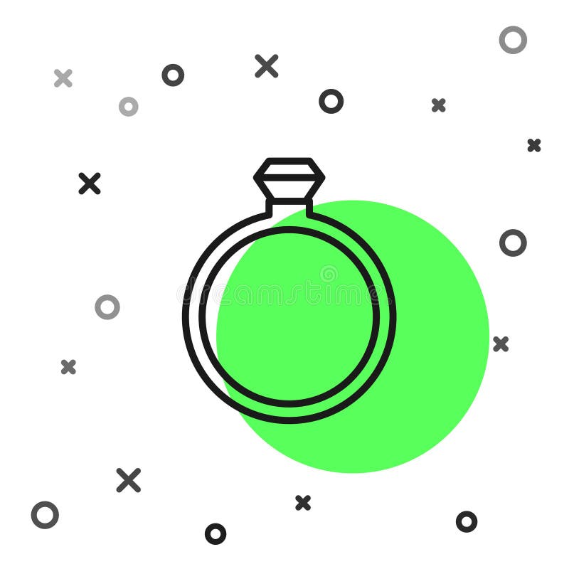 Black Line Diamond Engagement Ring Icon Isolated on White Background ...