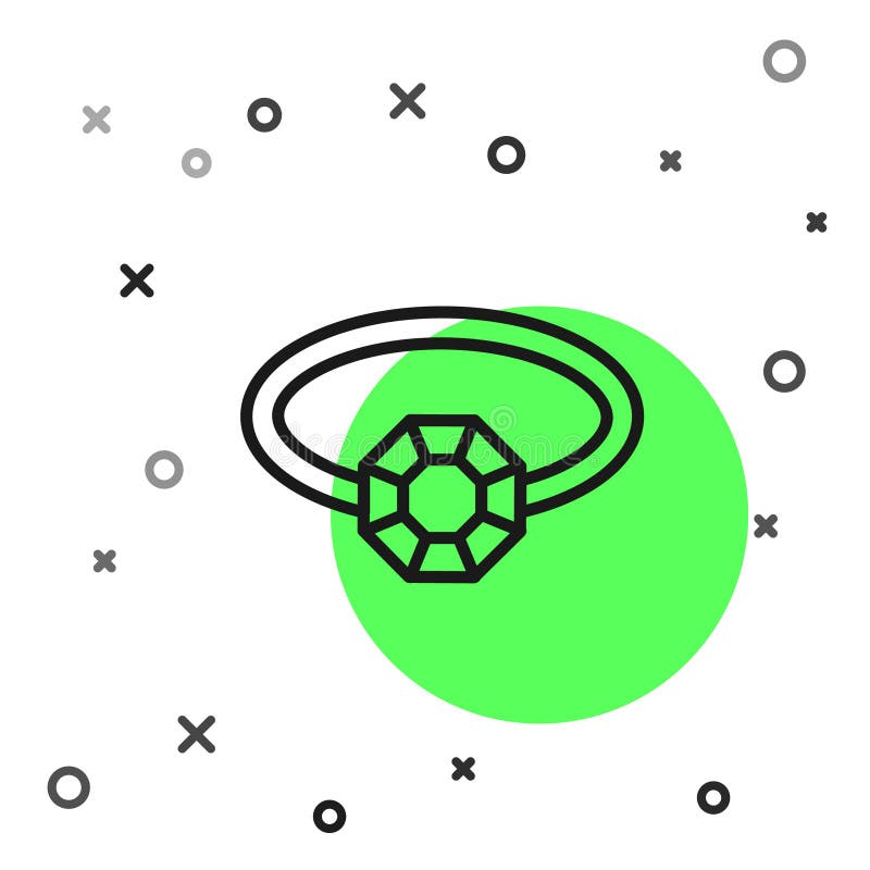 Black Line Diamond Engagement Ring Icon Isolated on White Background ...