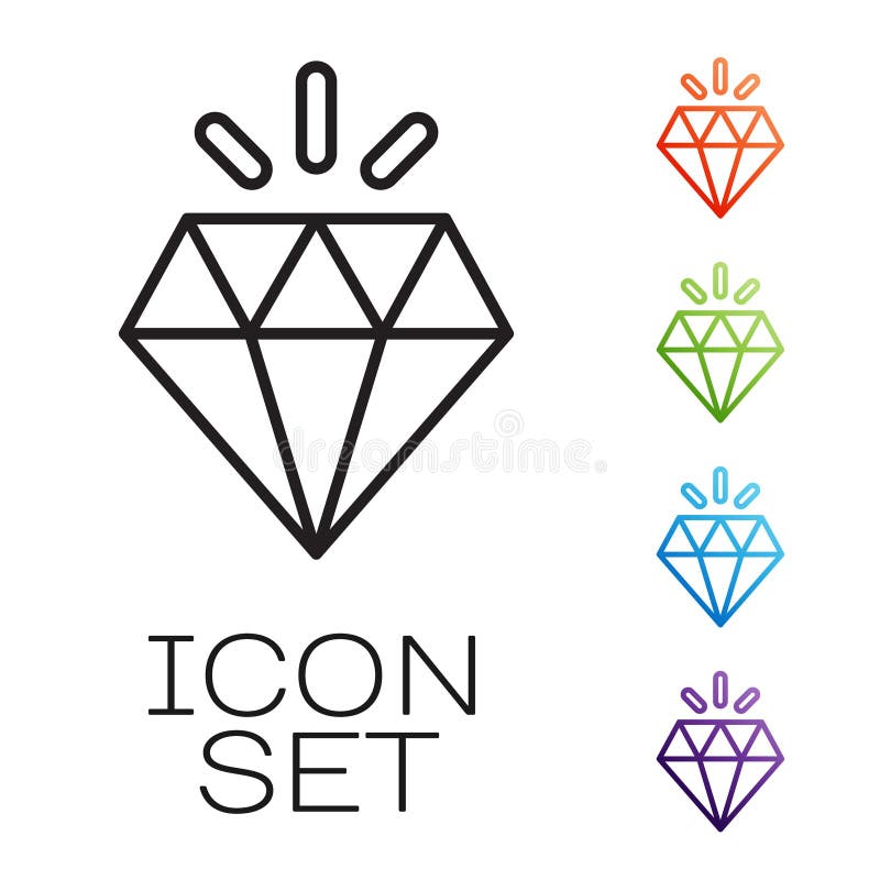 Black Line Diamond Icon Isolated on White Background. Jewelry Symbol ...