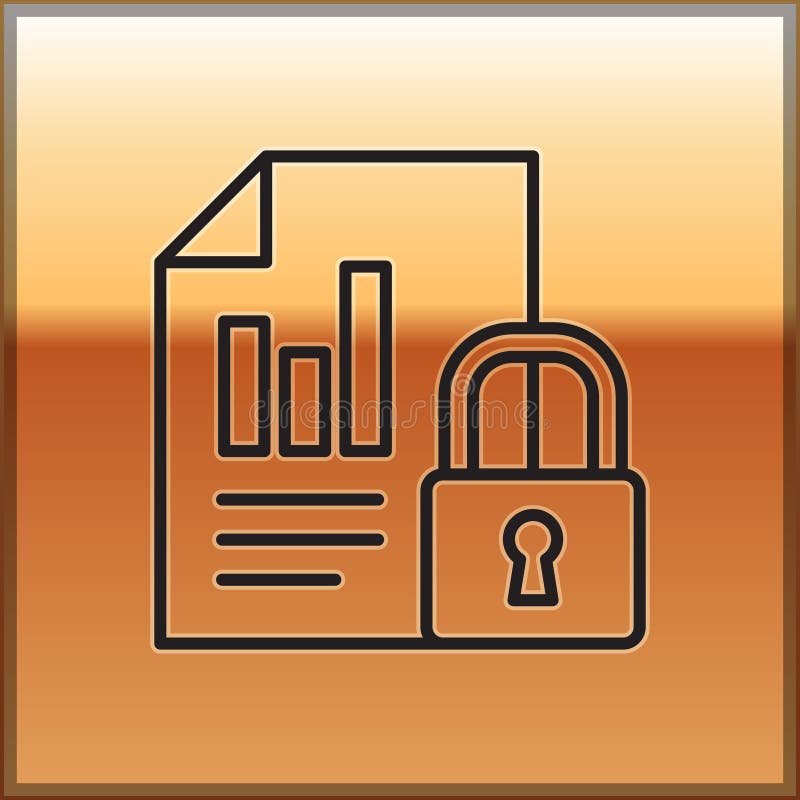Black Line Document and Lock Icon Isolated on Gold Background. File ...