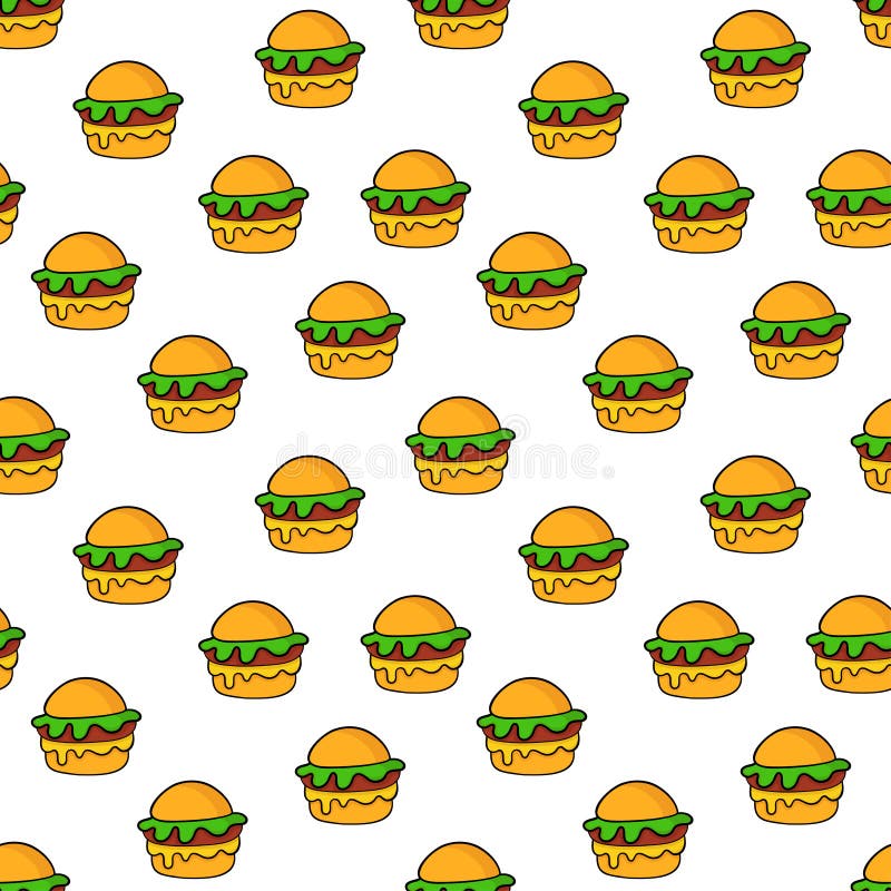 Black Line Doodle Hamburger Seamless Pattern on White. Stock Vector ...
