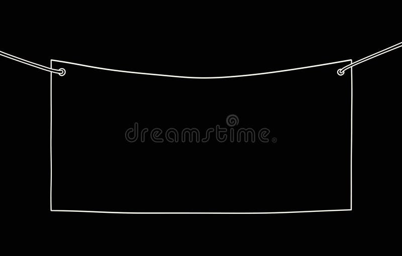 Black Line Drawing of a Blank Rectangular Banner Hanging from Two ...