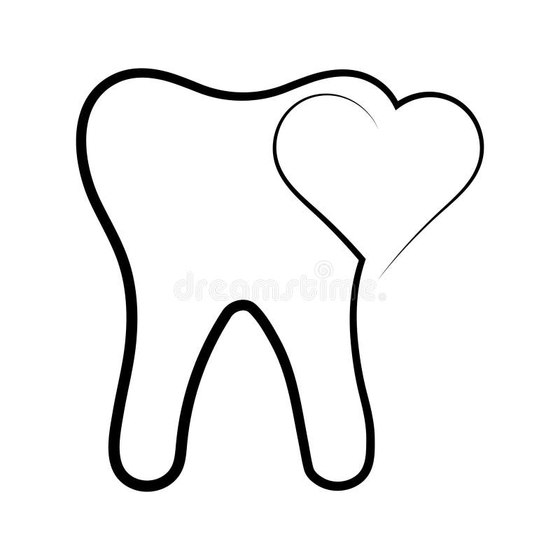 Black Line Drawing Tooth with a Heart Shape Inside it Stock Vector ...