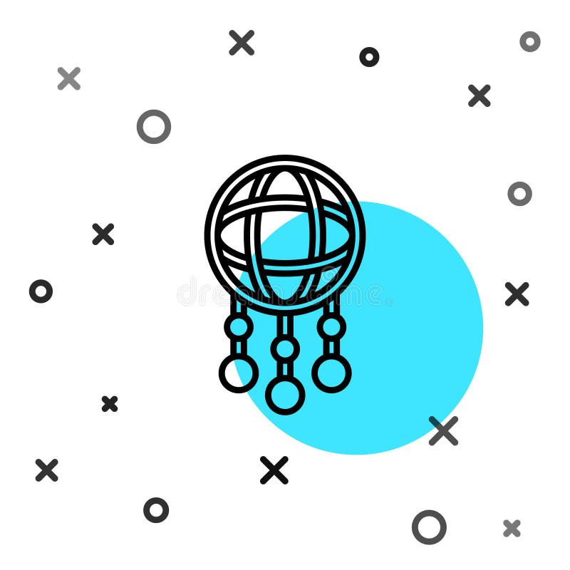 Black Line Dream Catcher with Feathers Icon Isolated on White ...