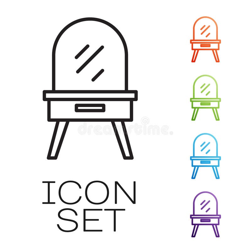 Black Line Dressing Table Icon Isolated on White Background. Set Icons ...