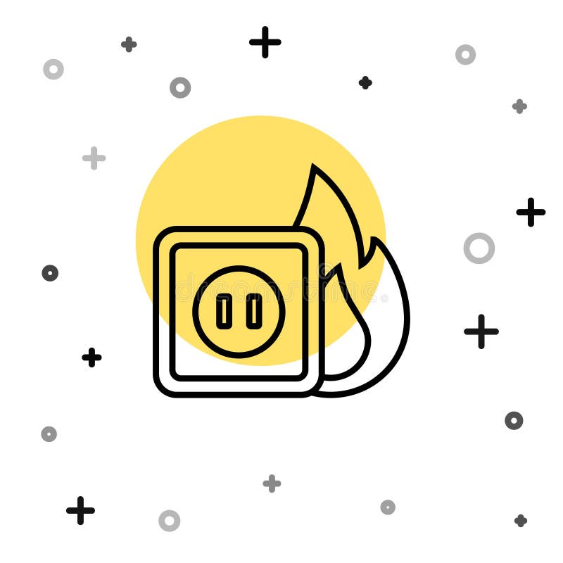 Black Line Electric Wiring of Socket in Fire Icon Isolated on White ...