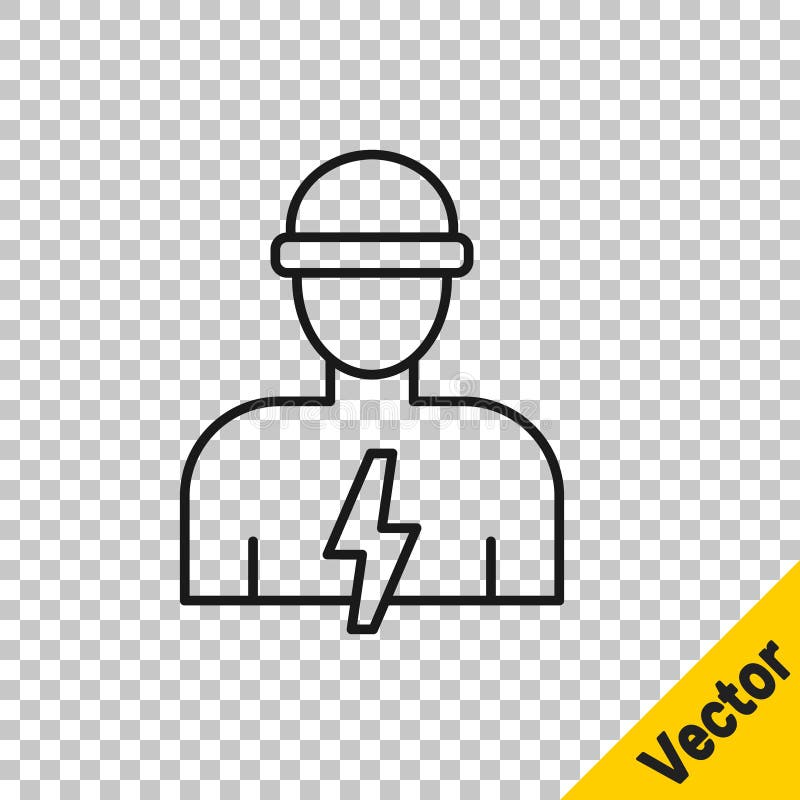 Black Line Electrician Technician Engineer Icon Isolated on Transparent ...