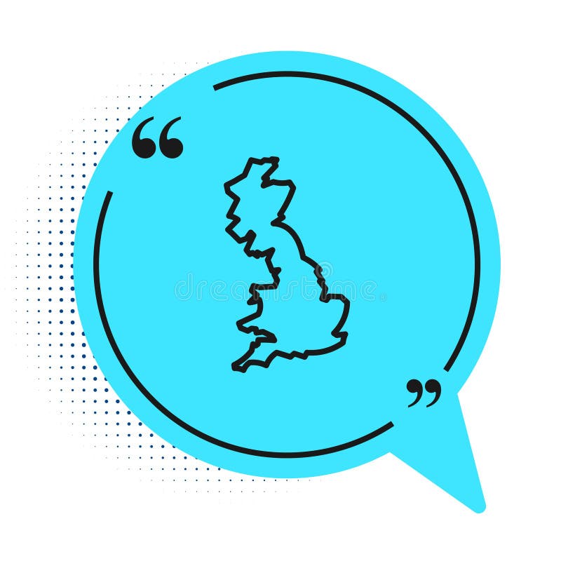 Black Line England Map Icon Isolated on White Background. Blue Speech ...