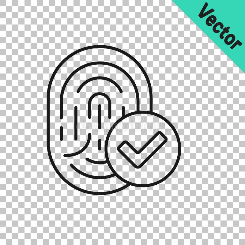 Black Line Fingerprint Icon Isolated on Transparent Background. ID App ...