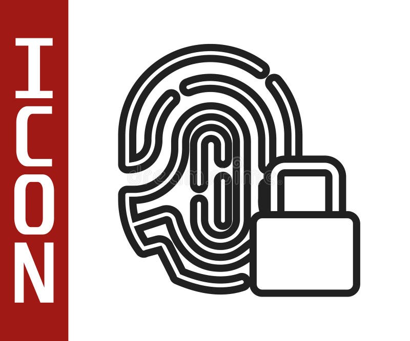 Black Line Fingerprint with Lock Icon Isolated on White Background. ID ... Black Line Fingerprint with Lock Icon Isolated on White Background. ID ...
