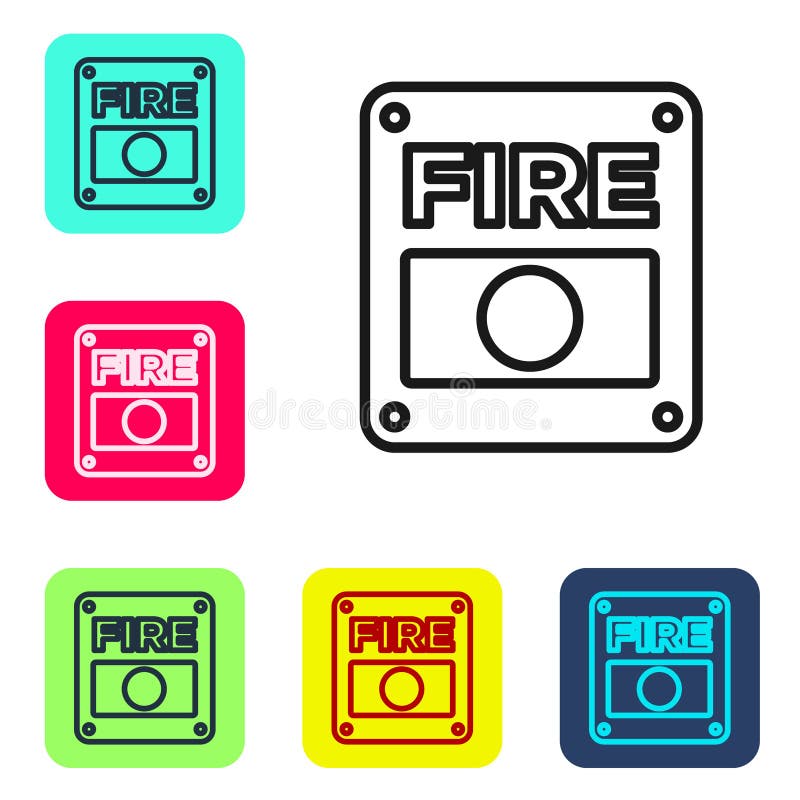 Black Line Fire Alarm System Icon Isolated on White Background. Pull ...