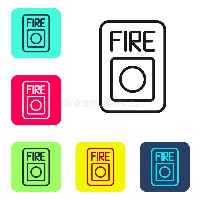 Black Line Fire Alarm System Icon Isolated on White Background. Pull ...