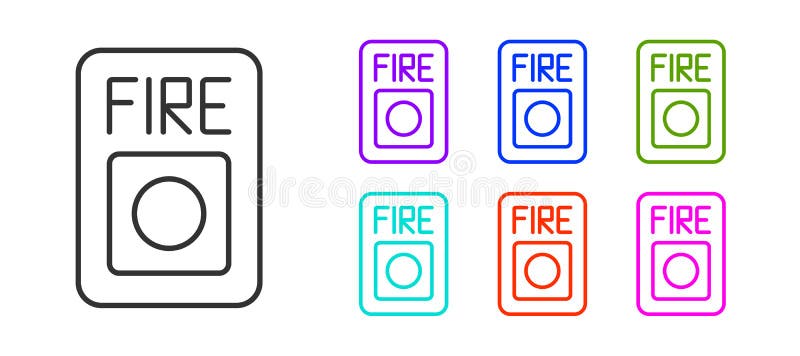 Black Line Fire Alarm System Icon Isolated on White Background. Pull ...