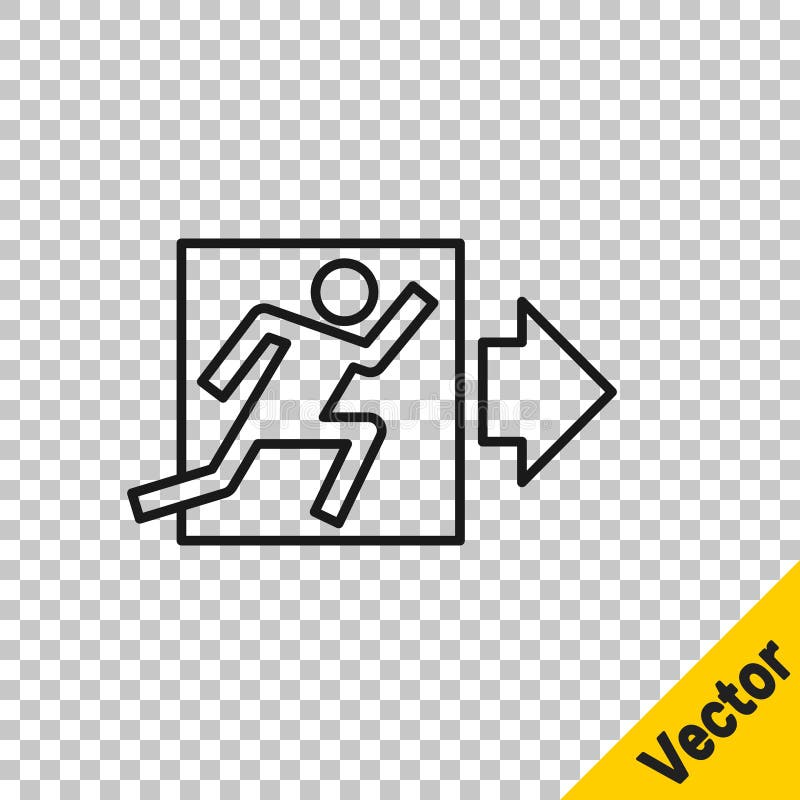 Black Line Fire Exit Icon Isolated on Transparent Background. Fire ...