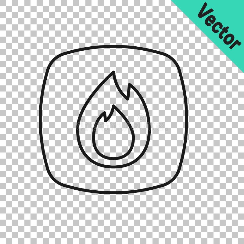 Black Line Fire Flame Icon Isolated on Transparent Background. Vector ...