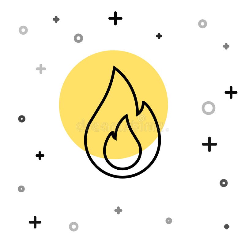 Black Line Fire Flame Icon Isolated on White Background. Random Dynamic ...