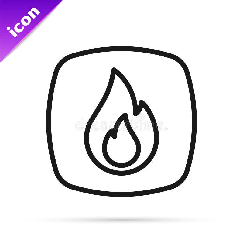 Black Line Fire Flame Icon Isolated on White Background. Vector Stock ...