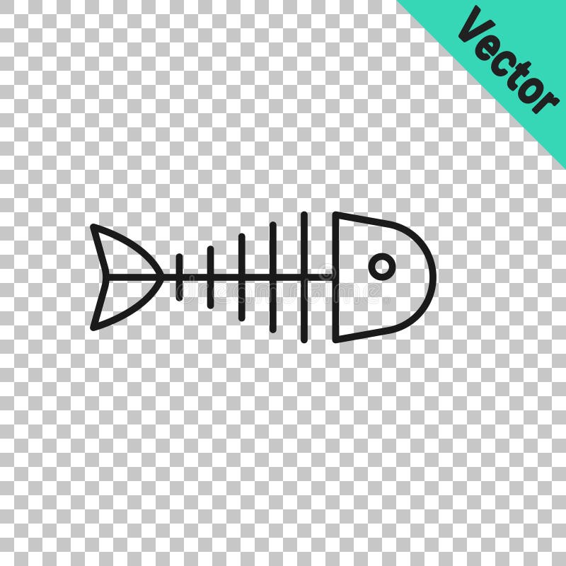 Black Line Fish Skeleton Icon Isolated on Transparent Background. Fish ...